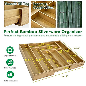 konfuny Bamboo Kitchen Drawer Organizer for Utensils Silverware Holder- Perfect Size Adjustable Cutlery Tray,Drawer Dividers for Flatware and Kitchen Utensils(6-8 Slots)
