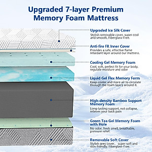 14 Inch King Memory Foam Firm Mattress with Ice Silk Cover, Premium Cooling Green Tea/Gel Bed Mattress, Bamboo Medium Firm to Firm Mattress for Back Pain, Fiberglass-free CertiPUR-US, in USA, 80"x76"