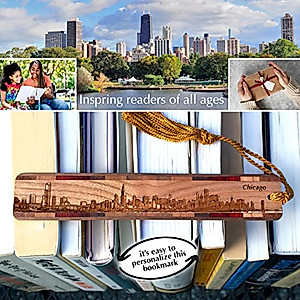 Chicago Illinois Skyline Engraved Wooden Bookmark with Tassel - Made in USA - Also Available Personalized