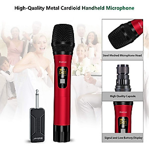 Wireless Microphone, Uhf Metal Dynamic Handheld Karaoke Mic, Rechargeable Receiver (Work 6hs),160ft Range, for Karaoke, Singing, Stage, Wedding, Speech, Karaoke Machine, Speaker, Amplifier, Mixer