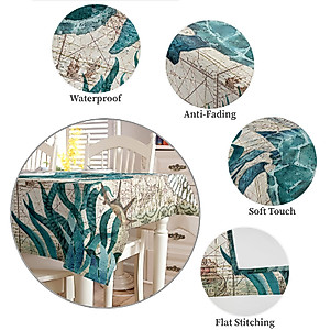 Rectangle Tablecloth 52x70inch, Sea Turtle, Vinyl Table Covers Waterproof Oilcloth Table Cloth Linens, Farmhouse Tablecloths for Outdoor Dining Wedding Party Camping, Ocean Animal Watercolor