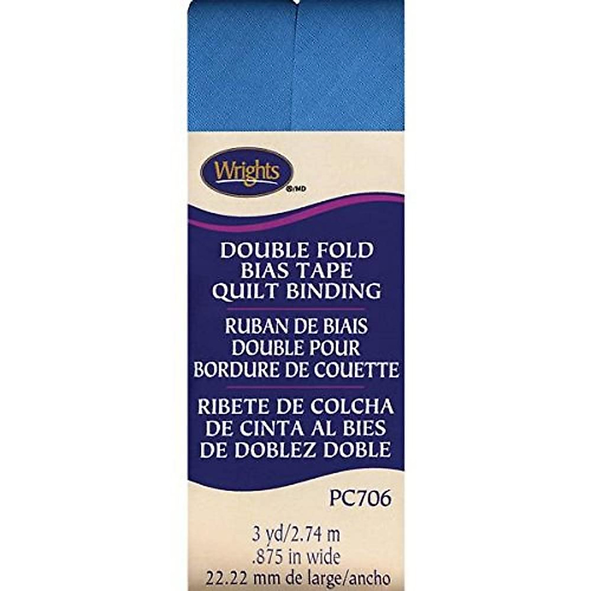 Wrights 117-706-121 Double Fold Quilt Binding, 7/8 by 3-Yard, Porcelain Blue