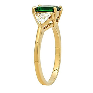 The Bling Factory Gold Plated Emerald-Cut Forest Green CZ Three-Stone Ring, Size 7