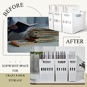 Juexica 3 Pieces 12 x 12 Scrapbook Paper Storage with Wheels Paper Storage Organizer Plastic Paper Storage Boxes White Storage Bins for Holding Scrapbook Papers, Vinyl Sheets, Cardstocks Organization