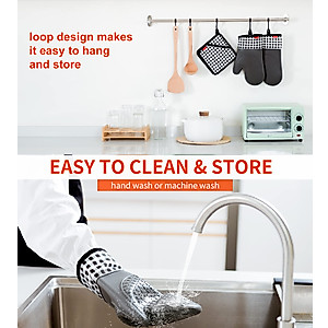 Silicone Oven Mitts and Pot Holders Sets - Ankway Heat Resistant Kitchen Mitts with Waterproof, Flexible Oven Gloves with Quilted Liner for Kitchen Cooking Baking Grilling, Dishwasher Safe, Gift Pack