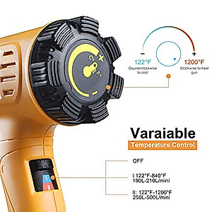 SEEKONE Heat Gun 1800W 122℉~1202℉（50℃- 650℃） Fast Heating Heavy Duty Hot Air Gun Kit Variable Temperature Control Overload Protection with 4 Nozzles for Crafts, Shrinking PVC, Stripping Paint(5.2FT)