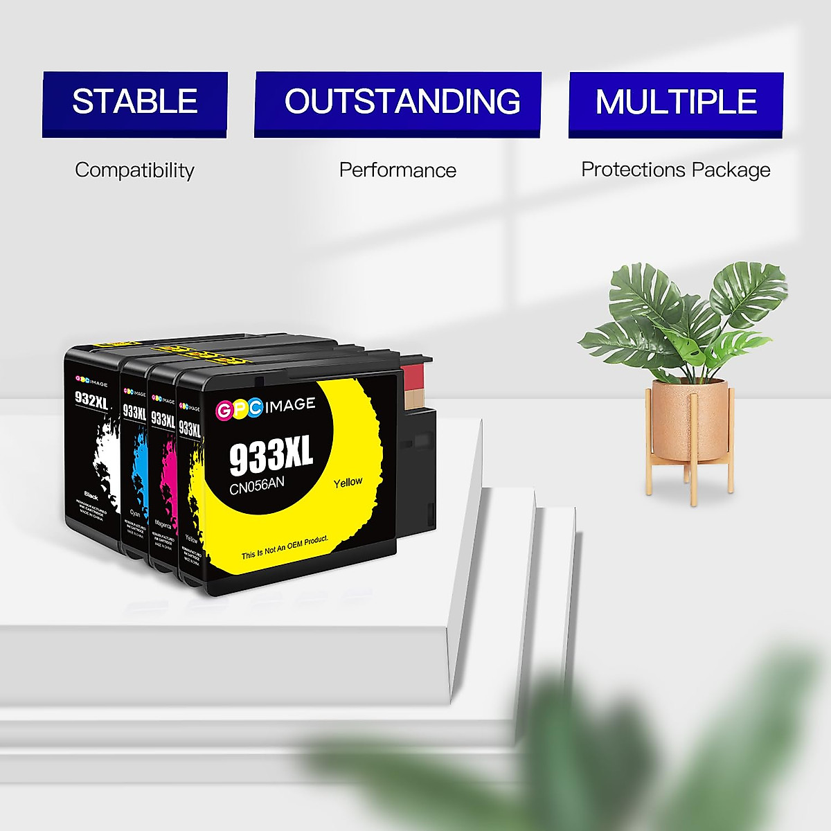 GPC Image Compatible Ink Cartridge Replacement for HP 932XL 933XL 932 933 XL Compatible with Officejet 7110 6600 6700 6100 7612 7610 Printer Tray (Black,Cyan,Magenta,Yellow)