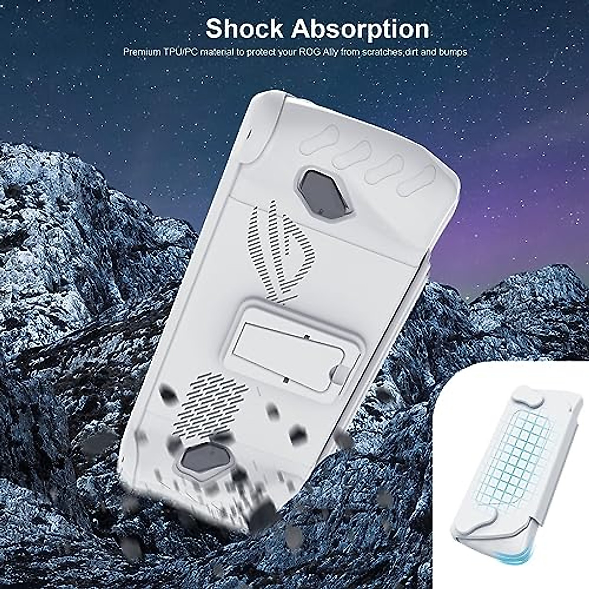 Protective Case For ROG ALLY Consoles Shockproof Protector Cover for ROG ALLY With Built-in Stand Gaming Handheld Protective Case Full Protective Skin Sleeve Accessories (white)