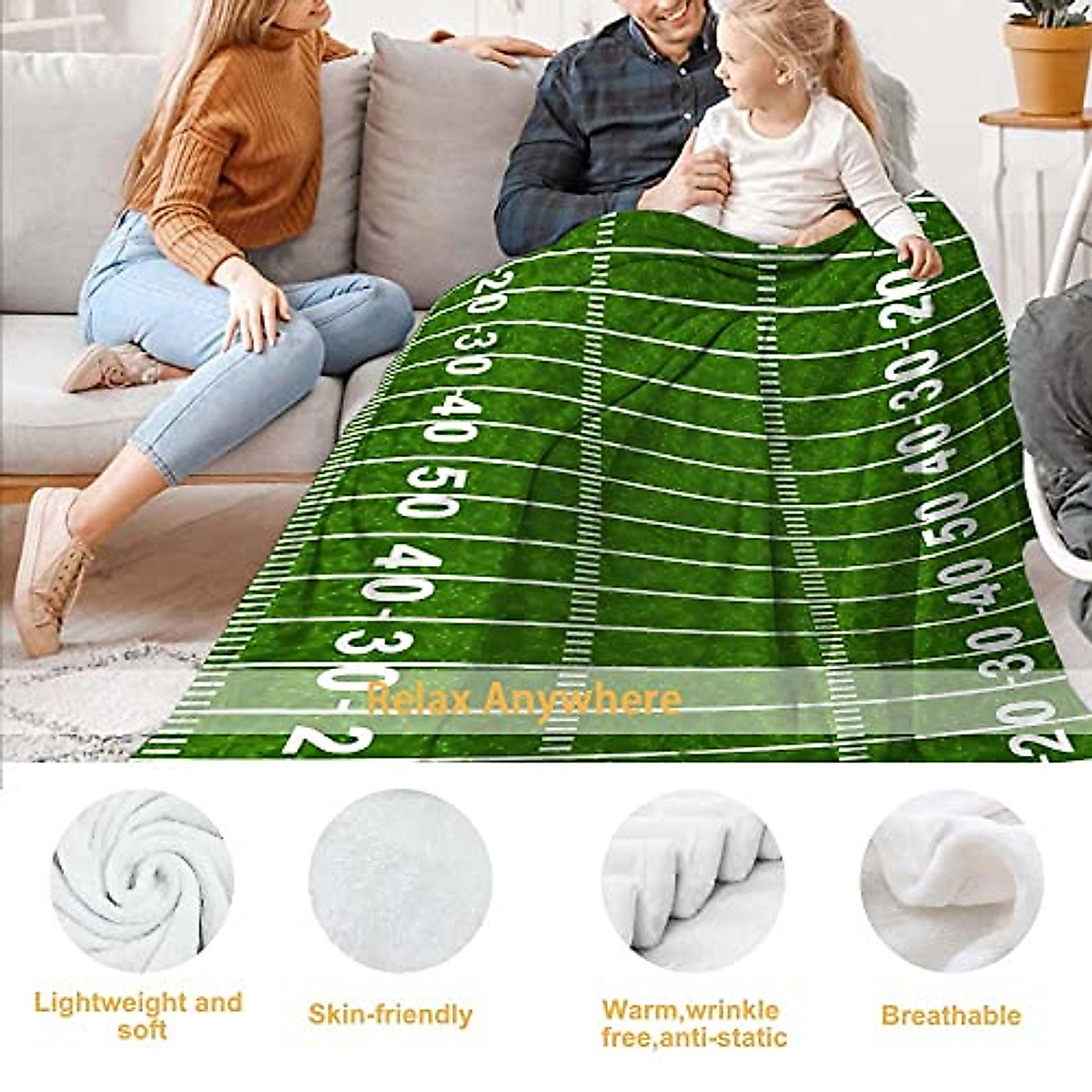 Jreergy Flannel Fleece Blanket - American Football Field Green Throw Blanket for Bedroom Couch Travelling,Comfortable All Season Air Conditioning Blanket for Adult Chidern