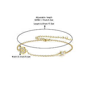 BriLove Initial Bracelet Gifts for Mom Women 925 Sterling Silver CZ 14K Gold Plated Alphabet Letter D Adjustable Bracelet for Mothers Day/Valentines Day/Birthday/Christmas/Anniversary