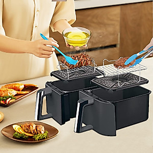 Air Fryer Accessories 8pcs Set, Nonstick Air Fryer Accessory with Cake Pan, Pizza Pan, Multi-Layer Rack, Skewer Rack, Fits Dual Basket Air Fryers