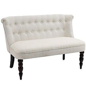 HOMCOM Upholstered Armless Fabric Loveseat with Button Tufted Design for Living Room with Wood Legs, Cream White