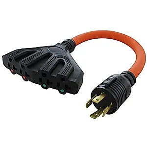 AC WORKS L14-30 30Amp 4-Prong Locking Generator Distribution Cord (1.5FT L14-30 to Four 15/20A Household)