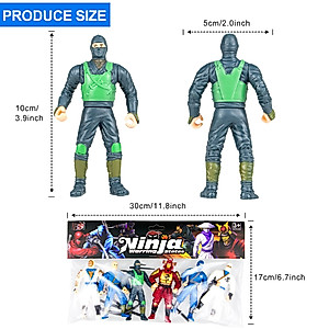 HAPTIME Ninja Action Figures, 6 Pack Ninja Figure Toys for Boys, 3.5-Inch Ninja Warriors with Weapon Accessories, for Kids Ages 3+, Cake Topper