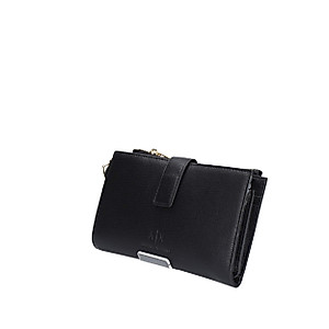 A|X ARMANI EXCHANGE womens Leather Organizer Wallet, Black, One Size US