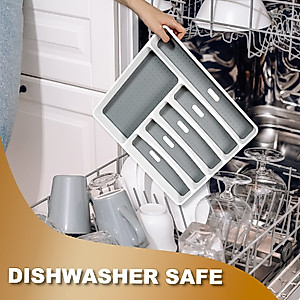 Bellsal Silverware Organizer 6 Slots Silverware Tray for Drawer Utensil Organizer Cutlery Flatware Organizer for Kitchen Plastic