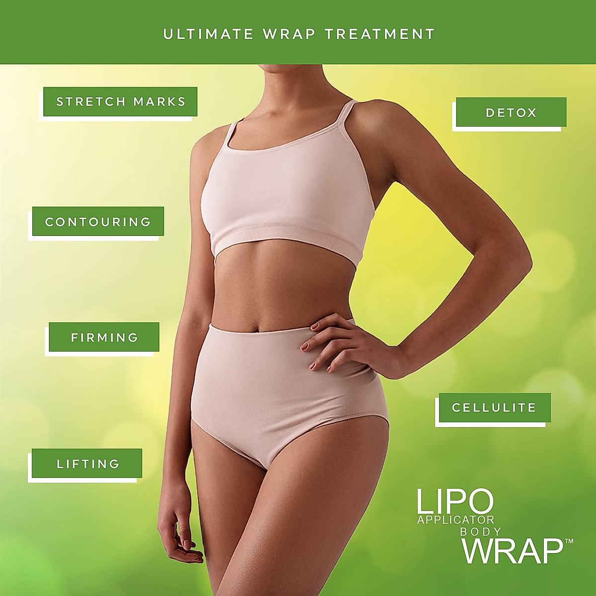 Ultimate Lipo Body Wrap With Guarana, Green Tea, and Seaweed Wraps Works for Stomach Belly Legs Arms Abdomen 5 Wraps