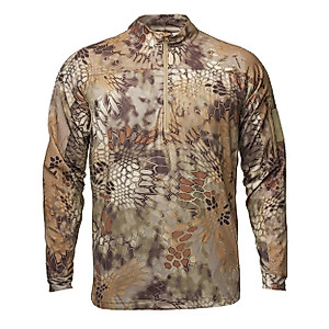 Kryptek Standard Valhalla 2 Long Sleeve Half Zip, Lightweight Camo Hunting Shirt, Highlander, L