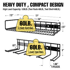 UNITEDPOWER Wall Mounted Power Tool Organizer Holder, Heavy Duty Utility Storage Rack for Battery Powered Hand Tools, Cordless Drill Rack and Tool Shelf Compact Design, Drill Rack With Tool Shelf