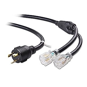 Cable Matters LED-Lit 3 Prong 30 Amp to 15 Amp Adapter for Generator (30 AMP to 110 Adapter Splitter) 3 Feet - NEMA L5-30P to 2X 5-20R
