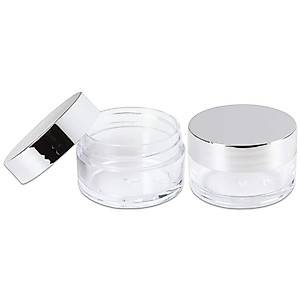 Beauticom 20g/20ml USA Acrylic Round Clear Jars with Lids for Lip Balms, Creams, Make Up, Cosmetics, Samples, Ointments and other Beauty Products (12 Pieces, Silver Lid (Flat Top))