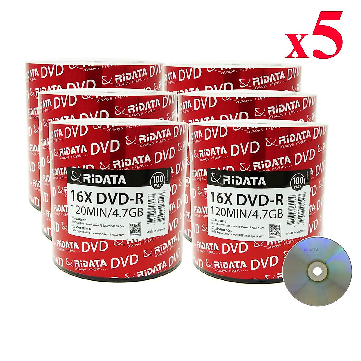 3000 Pack Ridata DVD-R 16X 4.7GB 120 Min Silver Logo Top Blank Data Video Media Recordable Disc