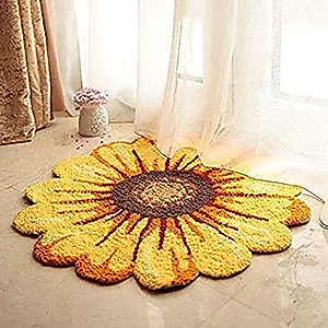 Syhonic Handmade Sunflower Rug Mat 25×25 Inch Flower Shape Floor Mat Washable Non-Slip Bath Mat Floor Rugs for Bedroom,Living Room,Kitchen,Bathroom(Yellow)