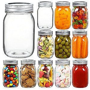 YEBODA 16 oz Wide Mouth Mason Jars 12 Pack Glass Canning Jars with Airtight Lids and Bands for Preserving, Jam, Honey, Jelly, Wedding Favors, Sauces, DIY Spice Jars, Salad, Yogurt