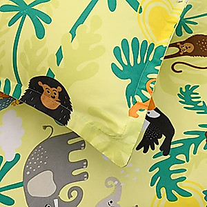 KWLOVER 2PC Soft Bed Fitted Sheet and Pillowcase Set for Single Bed, Cute Animals Printed Sheets for Kids Teen Boys Girls Twin Size Bed (Yellow, Twin)