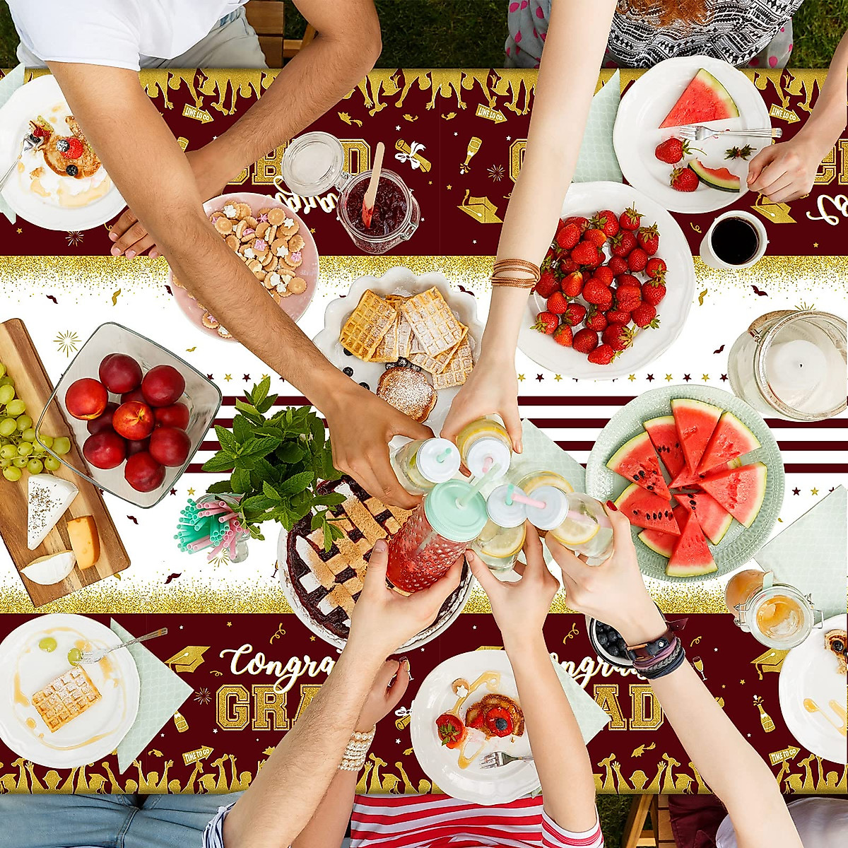 chiazllta Set of 3 Graduation Tablecloths Class of 2024 Congrats Grad Maroon Graduation Party Tablecover Decorations Party Supplies Large Size Plastic 54"x108"(Maroon & Gold)