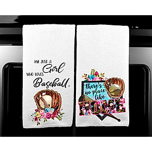 There's No Place Like Home and Girl who Loves Baseball Floral Baseball Softball Microfiber Kitchen Tea Bar Towel Set of 2