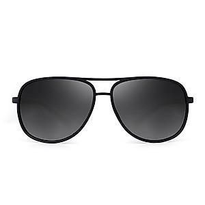 JM Retro Polarized Aviator Sunglasses Mirror Lightweight Eyeglasses for Men Women (Matte Black/Polarized Grey)