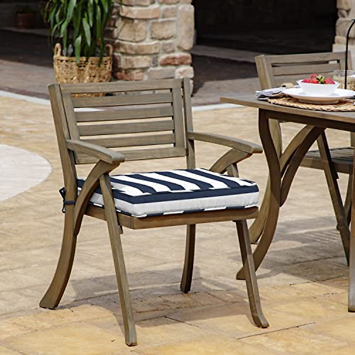 Arden Selections Modern Outdoor Seat Cushion 20 x 20, Sapphire Blue Cabana Stripe
