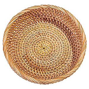 Small Round Keys Storage Basket for Entryway Table Tabletop Wicker Catchall Organizer Woven Basket for Keys Wallet Remote Control Cards Crackers Fruit Candy Serving Basket