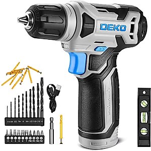 DEKO 8V Cordless Drill, Drill Set with 3/8"Keyless Chuck, Built-in LED, Type-C Charge Cable, 42pcs Acessories, Power Drill for Drilling and Tightening/Loosening Screws
