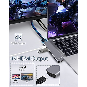 TWOPAN USB C Hub for MacBook Pro/Air M1 M2 M3, 6-in-1 Multiport Adapter with 4K HDMI, Thunderbolt 3, USB 3.0 Data Ports, SD & Micro SD Card Reader