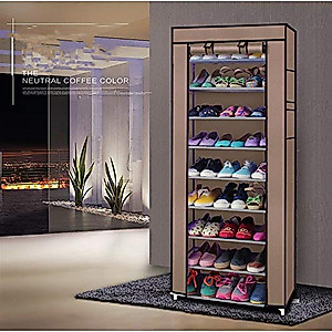 JASOYA Fashionable Room-saving 9 Lattices Non-woven Fabric Shoe Rack , Portable Shoe Rack,Coffee