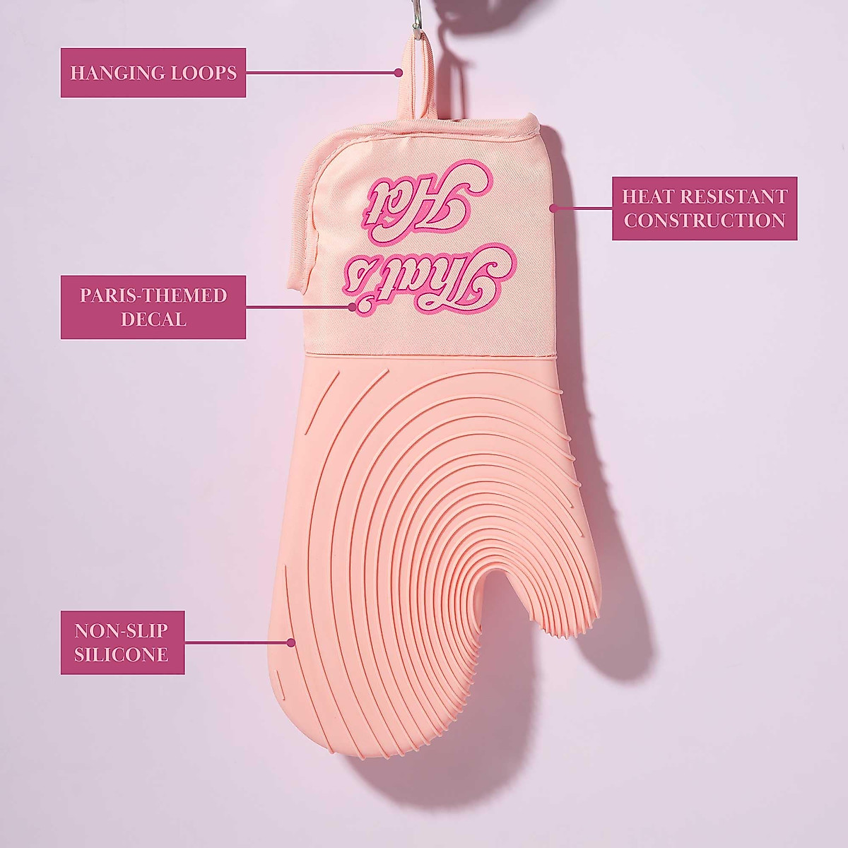 Paris Hilton That's HOT Pink Oven Mitt Set, Heat Resistant Pot Holders Featuring Non-Slip Textured Silicone Grips, 2-Piece Set, Pink