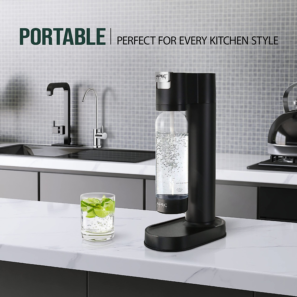 APEC Sparkle Home Soda Maker - Quickly Carbonates Water to Make Any Drink Fizz Into Bubbly Soda/Water, Premium 0.8L PET Bottle (CO2 Cylinder NOT Included)