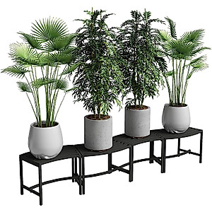 Mingyall Heavy Duty Curved Fire Pit Bench Set of 4, Metal Outside Bench, Outdoor Fire Pit Seating, Steel Backless Fire Pit Bench for Garden, Patio, Porch, Backyard, Plant Stand