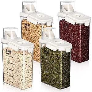 Blushtier 4 PCS Cereal Containers Storage 2.8L Airtight Large Dry Food Containers with Pouring Spout Cereal Storage Dispenser Measuring Cup for Flour and Baking Supplies, White