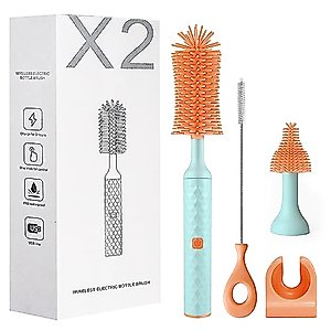 Electric Bottle Cleaning Brush, Baby Bottle Brush Cleaner Water Bottle Cleaning Kit, Nipple Brush Pacifier Cleaner Straw Cleaner Brush for Newborns,4 Packs Set