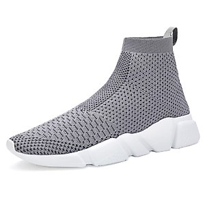 Voiv Womens Slip On Walking Shoes Mens Athletic Running Sneakers High Top Lightweight Knit Tennis Shoes Casual Work Shoes Gray 37