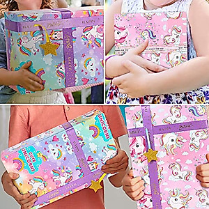THMORT Unicorn Wrapping Paper For Girls kids, Barbie, Women. Birthday Wrapping Paper Includes 4 Princess Pink Designs Of Rainbow, Star, Diamond, Happy Lovely cute for Holidays Baby Shower Party, glitter shine 12 thick Sheets Folded Flat 20 × 29 Inches