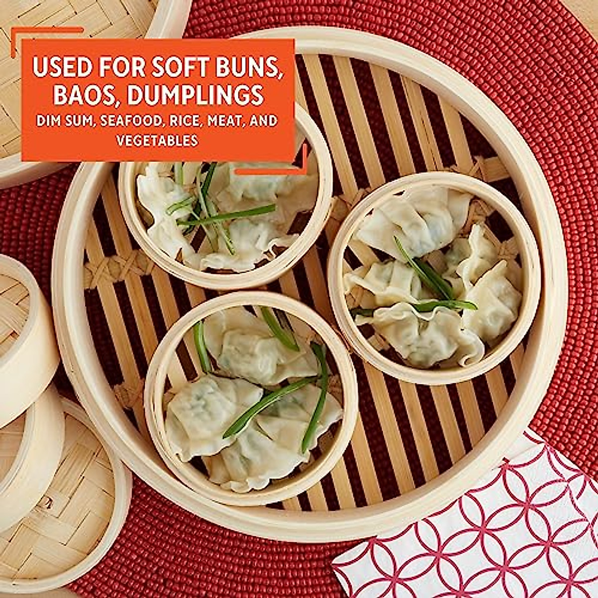 Imusa USA PAN-10015T 10" 2 Layer Traditional Asian Bamboo Steamer, 1 Piece, Tan