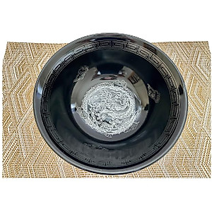 Japanese Black Glaze Silver Dragon 8.35 Inches Diameter Ramen Soup Ramen Noodle or Serving Bowl with Chopsticks
