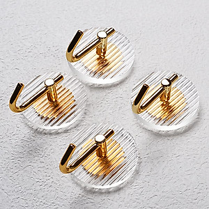 COCOYA 4Pack Adhesive Towel Hooks, Easy Install Acrylic Stainless Steel Heavy Duty Waterproof Rustproof Modern Decorative Cute Bathroom Bedroom Gold Wall Hooks for Hanging Include Strong Adhesive