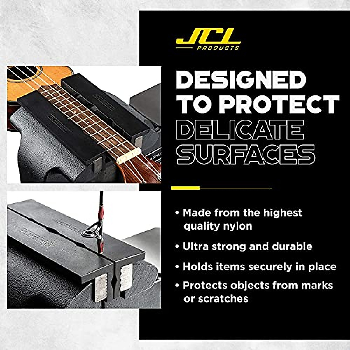 JCL Vise Jaws - Nylon, Multipurpose 4" - Use on any Metal Vise, Magnetic Reversible Pads, Clamp Flat or Round Products