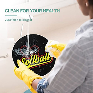 Love Softball Printed Round Cutting Board Glass Chopping Blocks Mats Food Tray for Home Kitchen Decoration