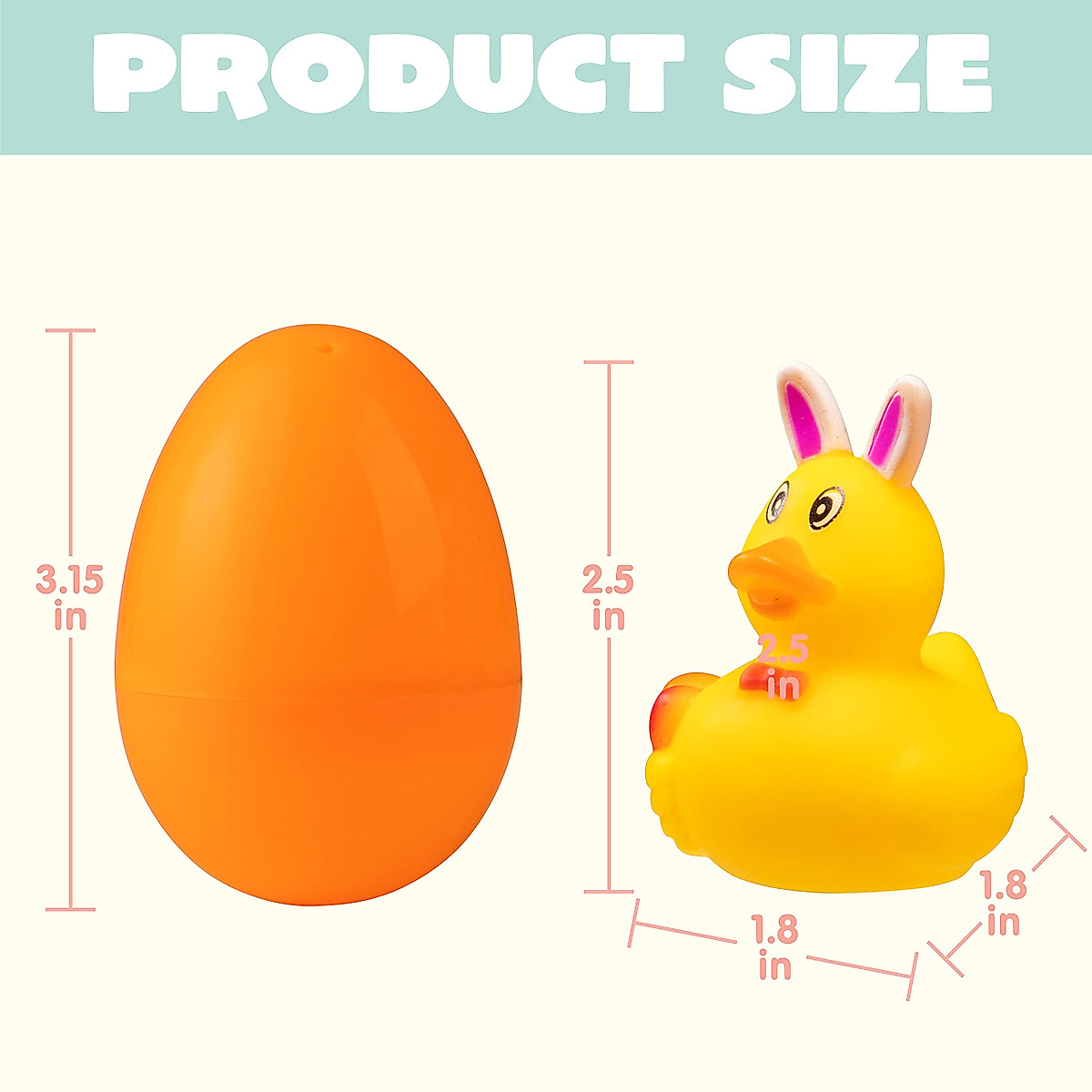 JOYIN 12 PCS Filled Easter Eggs with Rubber Duck and Rabbit Duckies, Bright Colorful Prefilled Easter Eggs for Kids Fun Bath Toys, Basket Stuffers and Party Favors